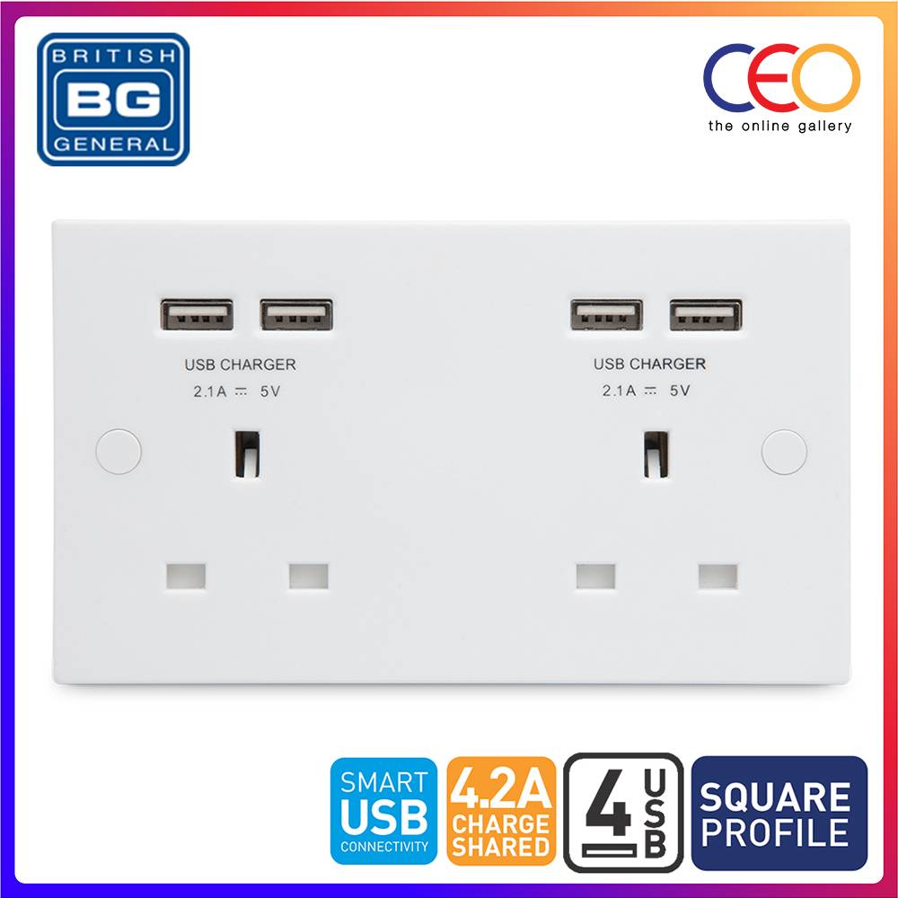 British General 2 Gang Unswitched Socket Outlet Wall Power Socket with ...