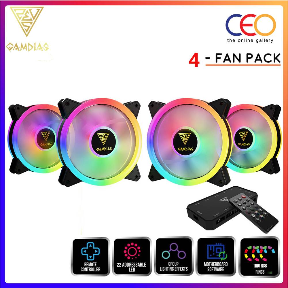 Gamdias AEOLUS M2 1204R 120mm RGB Case and Radiator 4-Fan Pack With ...