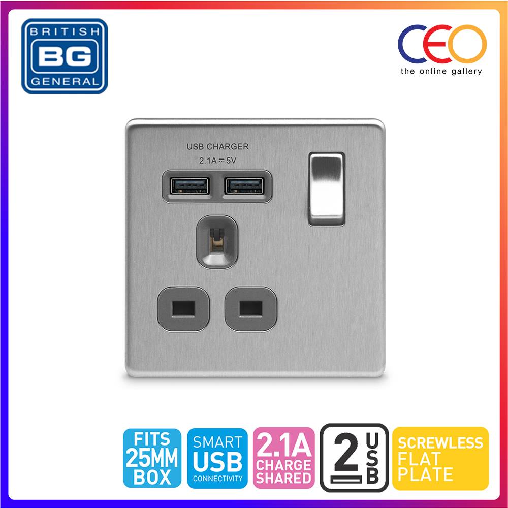 British General Single Switched Wall Power Socket Outlet Screwless ...