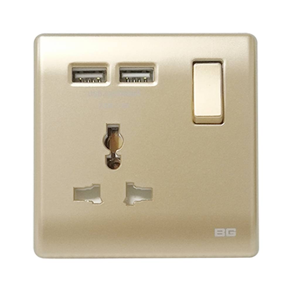 British General Single Universal Switched Socket Outlet 2 USB 2.1A