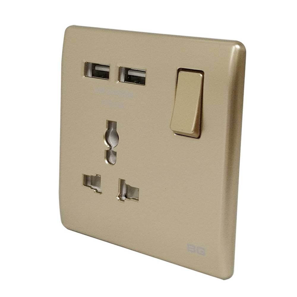 British General 1-Gang Universal Switched Socket Outlet with 2 USB (2.1A)