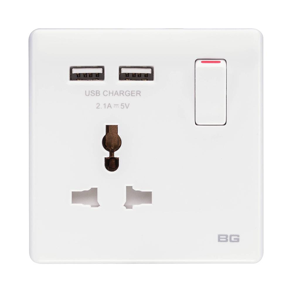 British General 1-Gang Universal Switched Socket Outlet with 2 USB (2.1A)