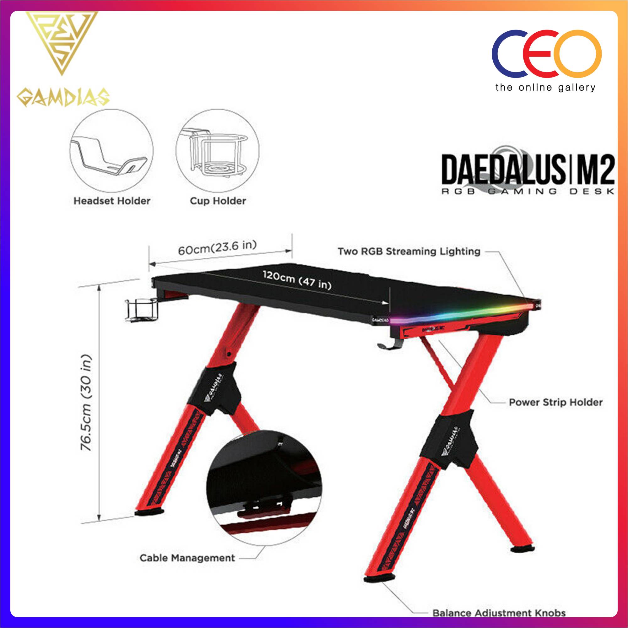 Gamdias Daedalus M2 RGB Gaming Desk Red Multipurpose Gaming Table ...