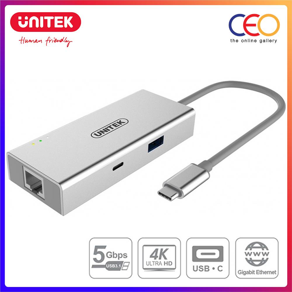 Unitek Usb Type C Aluminium Multi Port In Hub Ethernet Rj Hdmi Usb Type C With