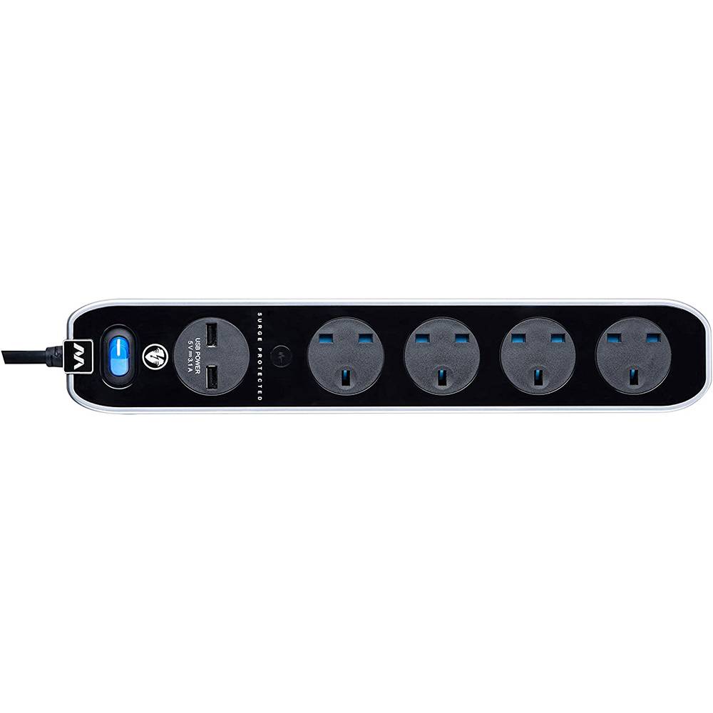 Masterplug Surge Protector 4 Gang 2 USB 3.1A 2 Meter Extension SRGLSU42PB