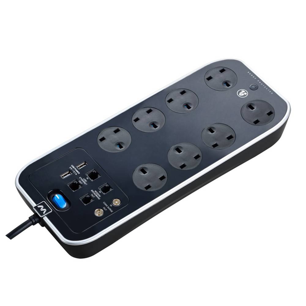 Masterplug Surge Protector 8 Gang 2 USB (3.1A) 2 Meter Extension Leads ...
