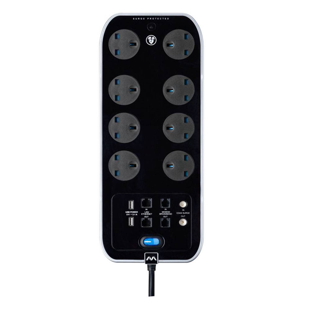 Masterplug Surge Protector 8 Gang 2 USB (3.1A) 2 Meter Extension Leads ...