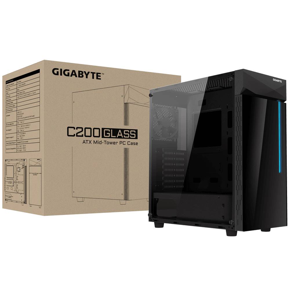 Gigabyte C200 Glass ATX Mid Tower PC Casing RGB Desktop Casing Chassis ...