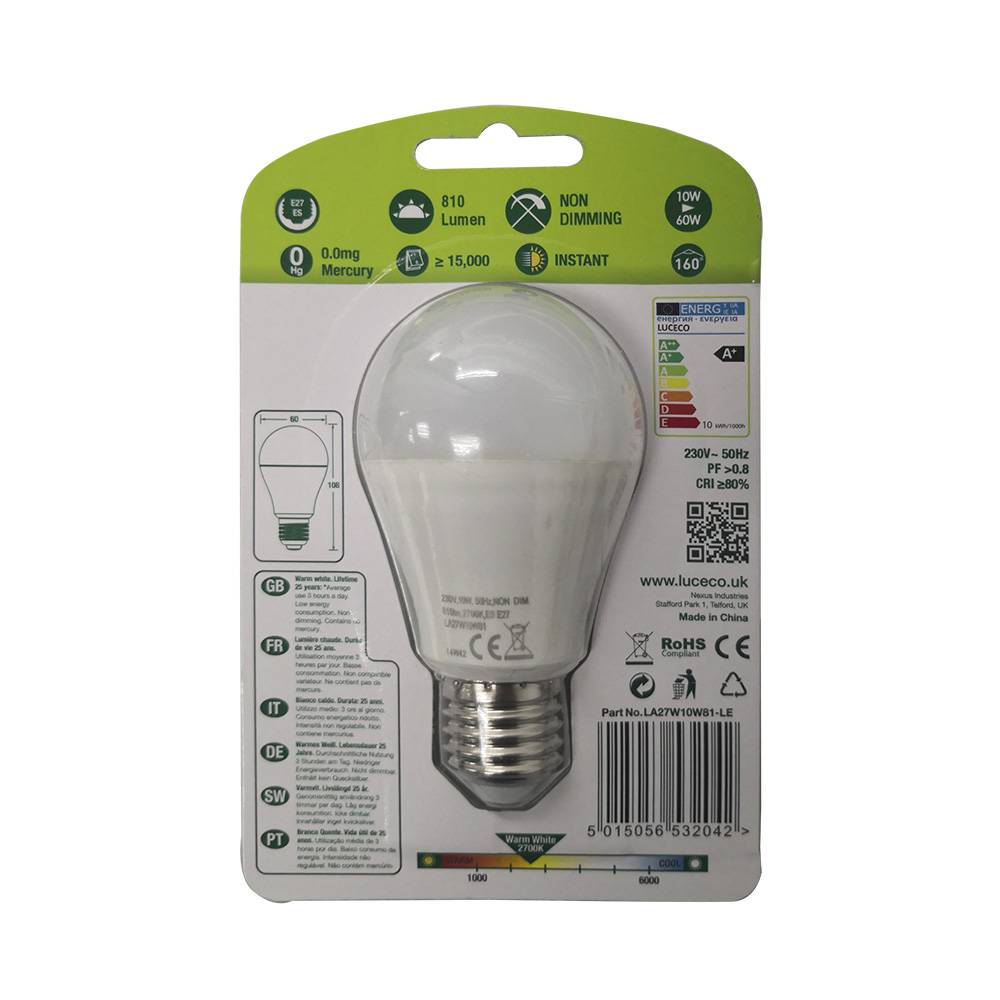 Luceco E27 LED Light Bulb A70 Classic Frosted Lamps Non-Dimmable Warm ...