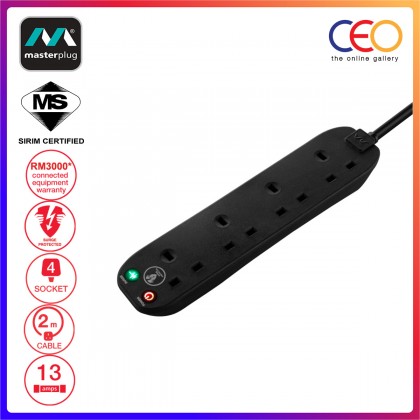 Masterplug Surge Protector 4 Gang 2 Meter Extension Lead SRG42NB