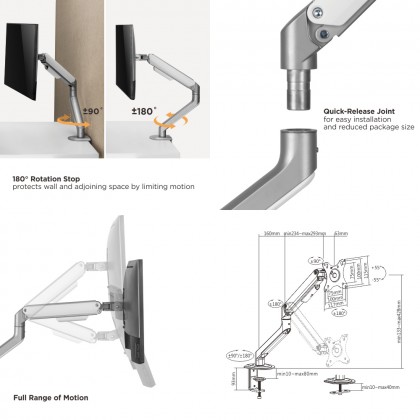 Brateck Single Monitor Stand Economical Spring-Assisted Monitor Arm Fit ...