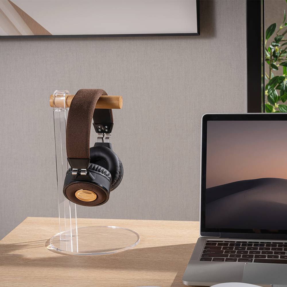 Brateck Acrylic Wood Headphone Stand Transparent and Beech Wood Design ...