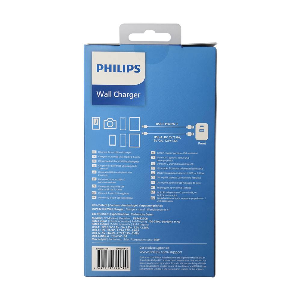 Philips Wall Charger with USB-C Port 25W Fast Charge 3 pin Adapter Type ...