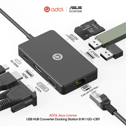 ADOL 8-in-1 USB-C Hub (GD-C811) – 4K HDMI, VGA, USB 3.0 x 2, RJ45 ...