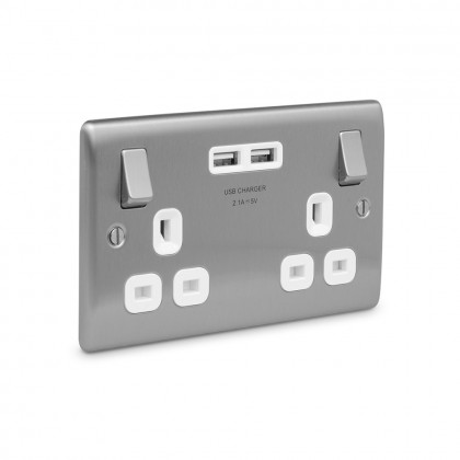 British General 2 Gang Switched Type G Socket Outlet with 2 USB 2.1A ...
