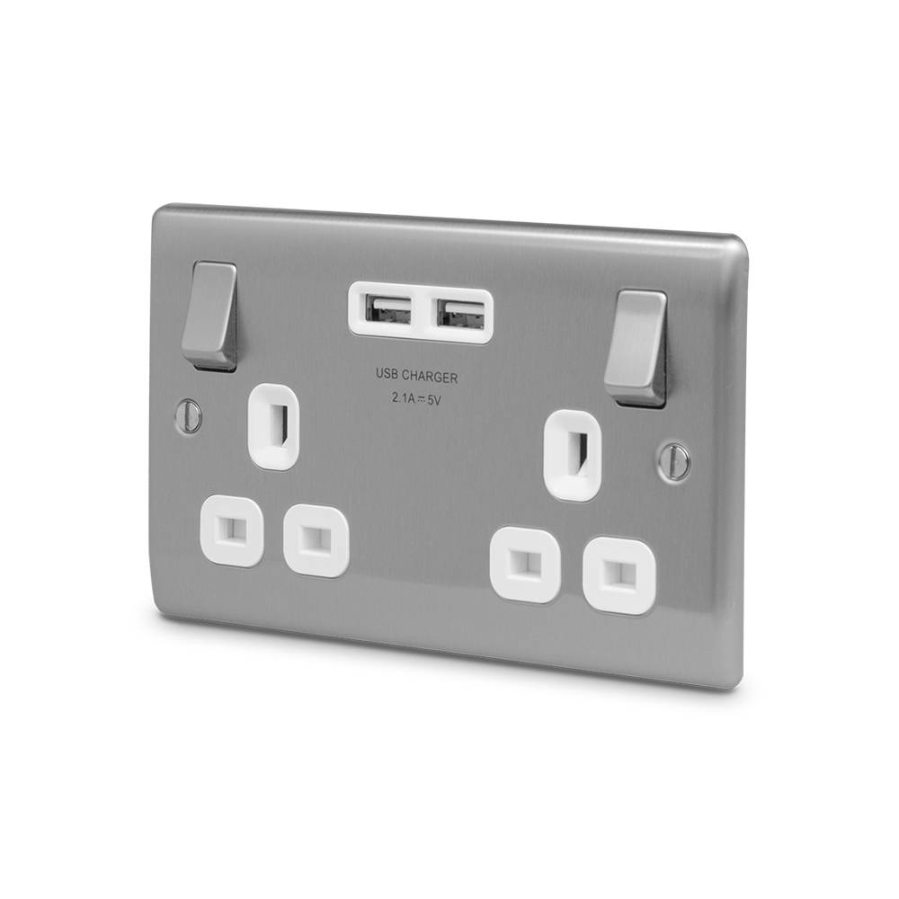 British General 2 Gang Switched Type G Socket Outlet with 2 USB 2.1A ...