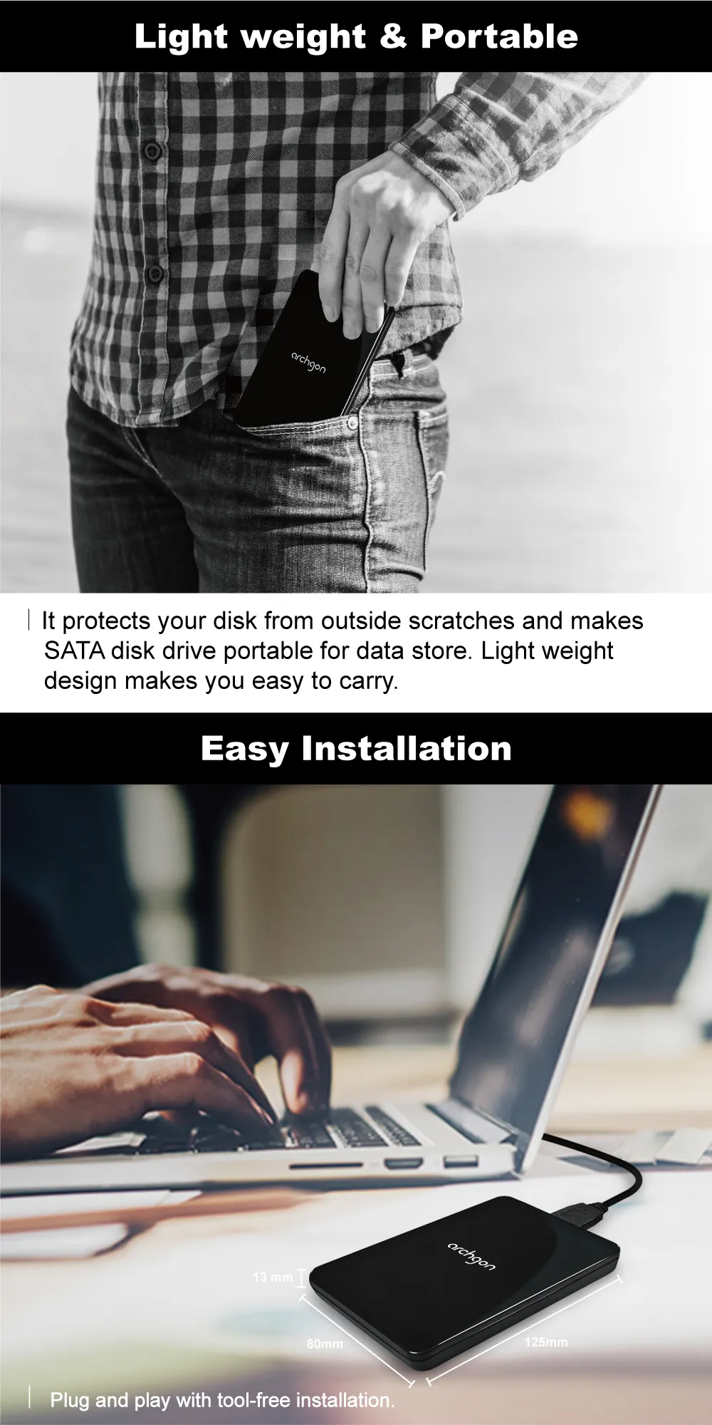 Archgon Sky USB 3.0 2.5" SATA for 7/9.5 mm disk drive HDD SSD ...