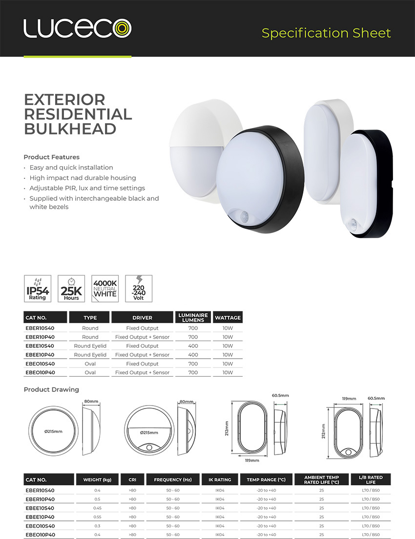 Luceco Eco Decorative Exterior IP54 Oval LED Bulkhead 4000K Neutral ...