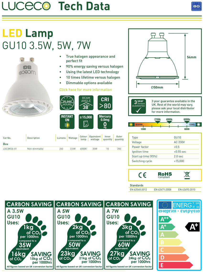 Luceco LED Lamp GU10 Non-Dimmable Truefit Replace Any GU10 Lamp 6000K ...
