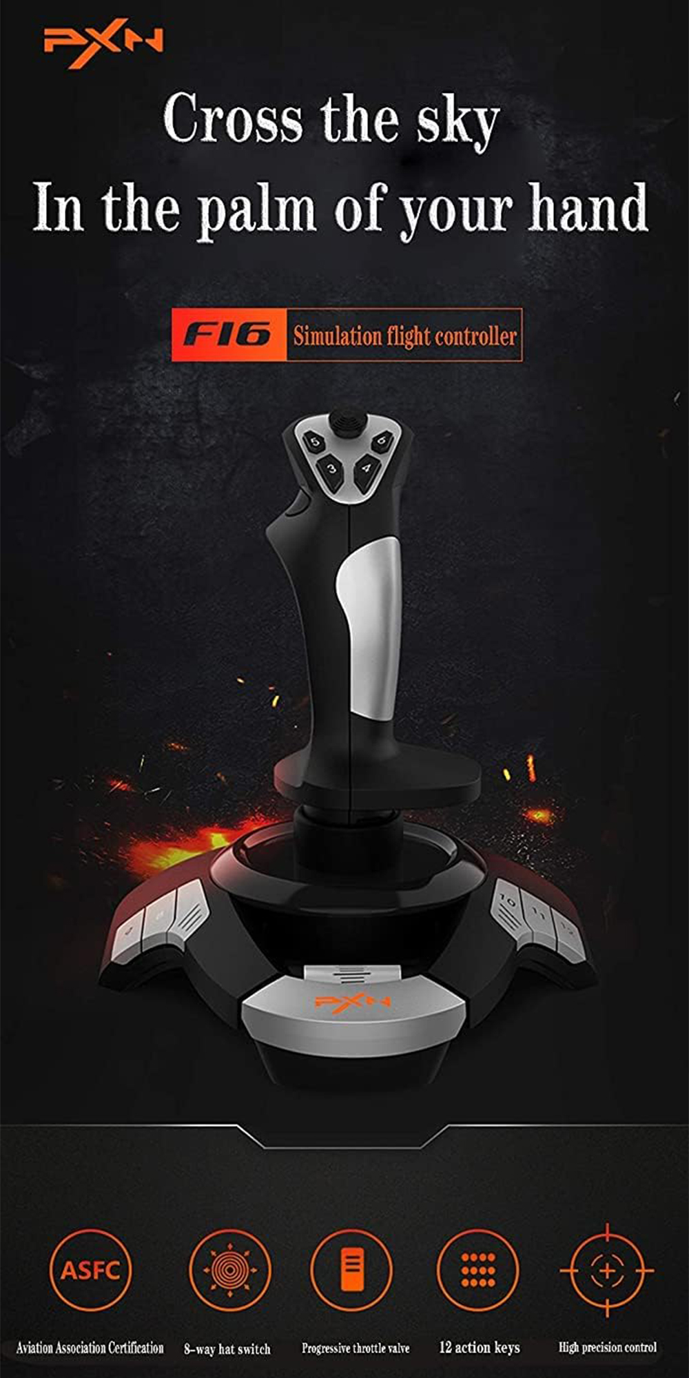 PXN F16 Flight Simulation Stick Joystick 3D USB Wired Fly Simulator ...