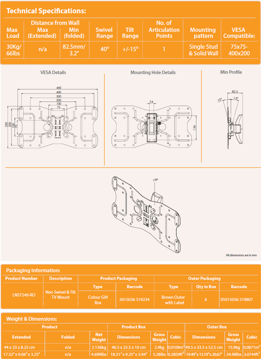 Ross Bracket Neo Pads 32-42 inch Swivel and Tilt TV Wall Mount With ...