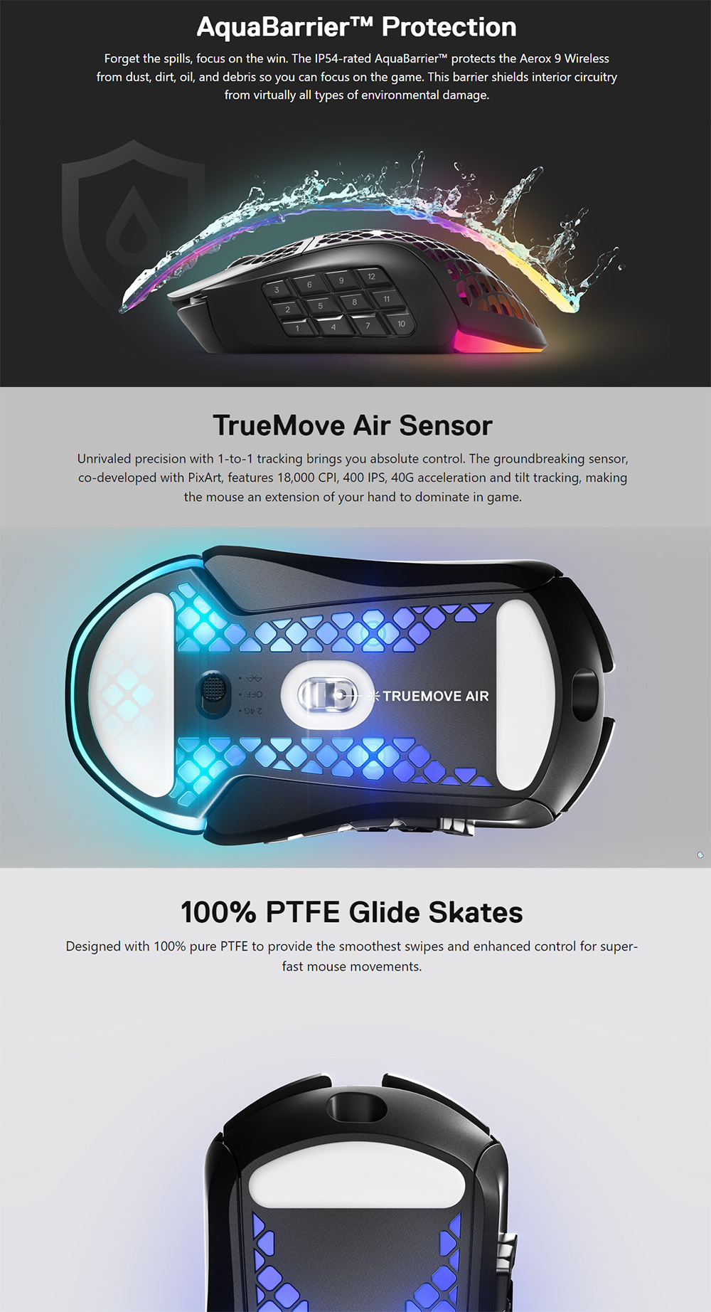 SteelSeries Aerox 9 Wireless + Bluetooth RGB Ultra Lightweight MOBA 18 ...