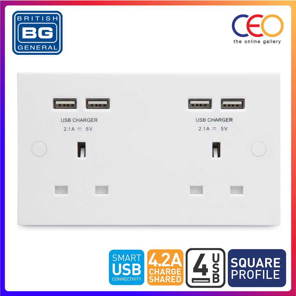British General 2 Gang Unswitched Socket Outlet Wall Power Socket with ...