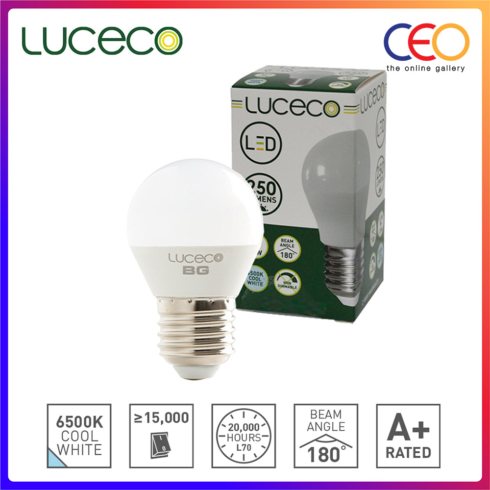 Luceco B45 Mini Globe Light Bulb Cool White 6500K 180 Degree Beam Angle ...