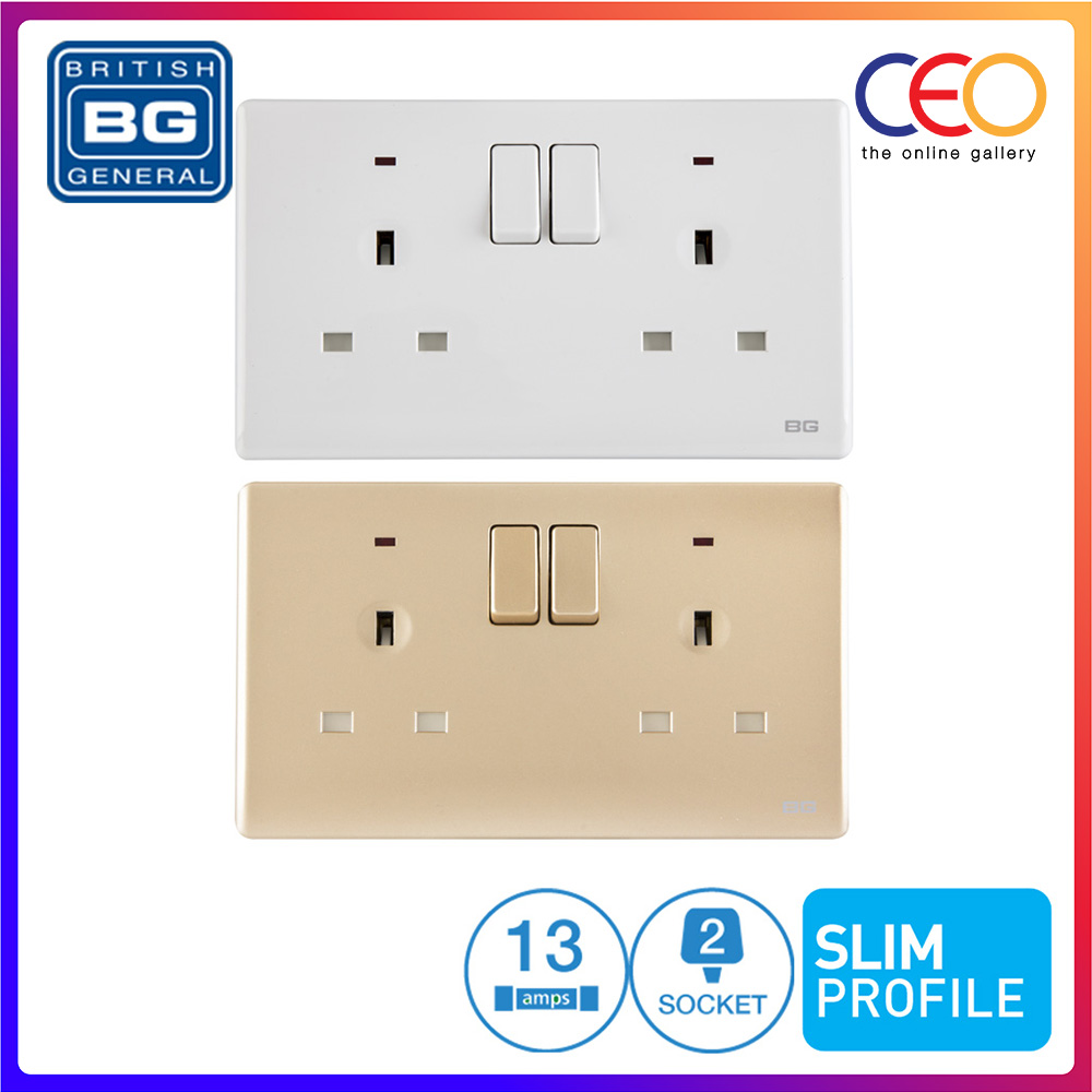 British General Neo Slimline 2 Gang 13Amp Switched Type G Socket