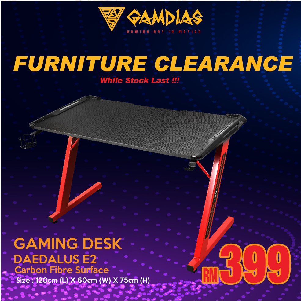 Gamdias DAEDALUS E2 Gaming Desk Steel Frame Gaming Table Carbon Fiber ...