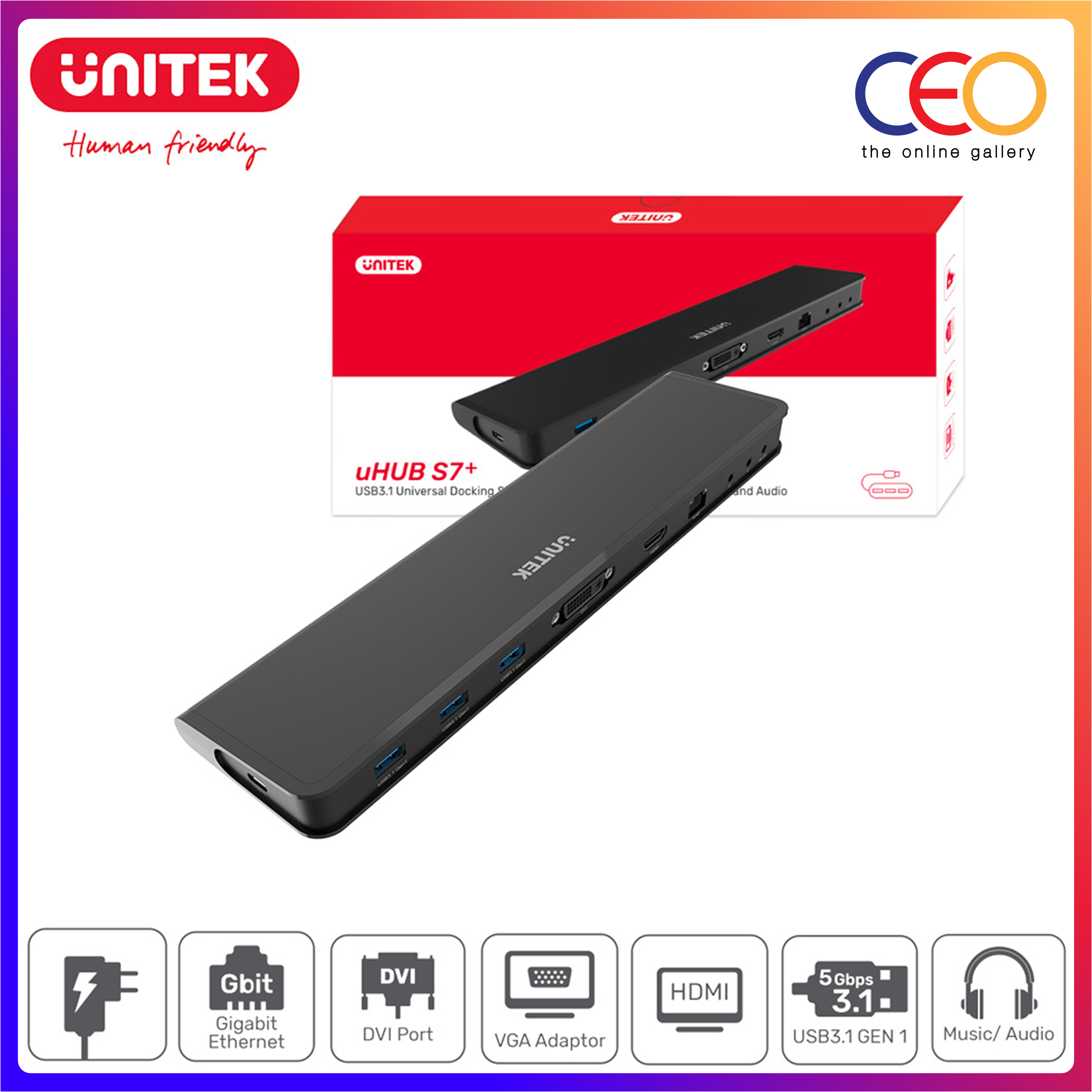 Unitek uHUB S7+ 8-in-1 Powered USB Type C/A Ethernet Hub with Dual ...