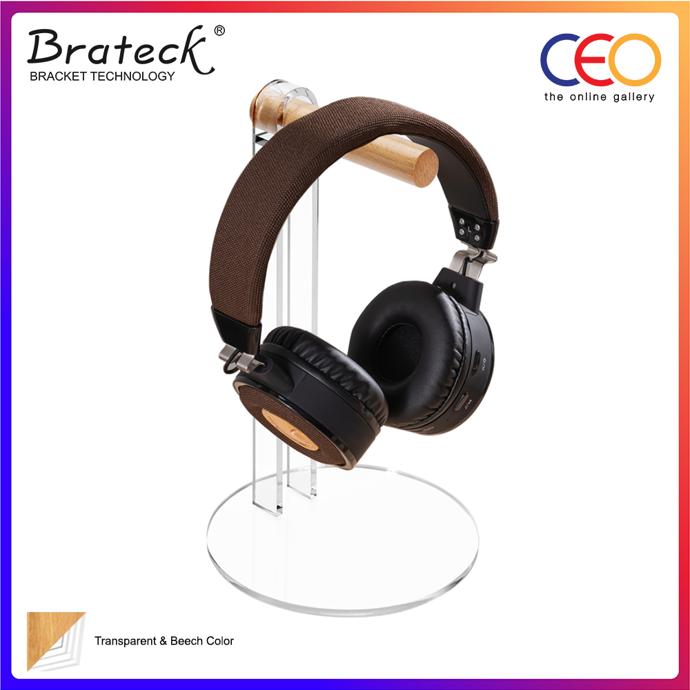 Brateck Acrylic Wood Headphone Stand Transparent and Beech Wood Design ...