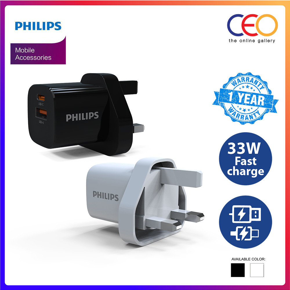 Philips Ultra Fast Wall Charger with USB-C Port 33W Fast Charge 3 pin ...