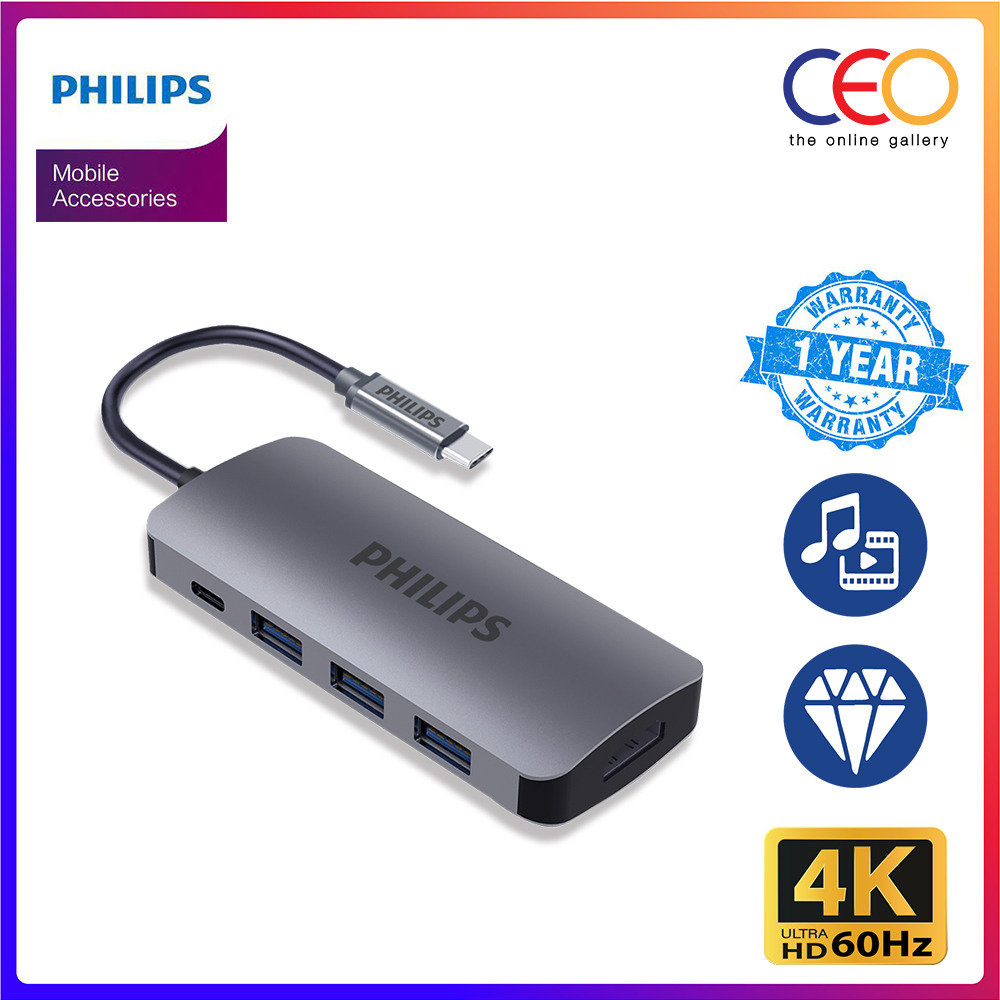 Philips USB Type-C Male to HDMI Female waith 3 USB-A and USB-C Female ...