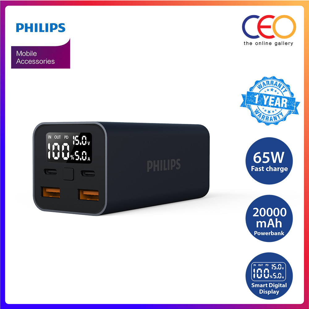 Philips 65W Power Bank 20000mAh Fast Charge with Smart Digital Display ...