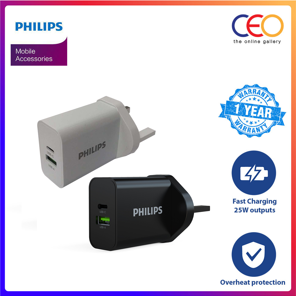 Philips Wall Charger with USB-C Port 25W Fast Charge 3 pin Adapter Type ...