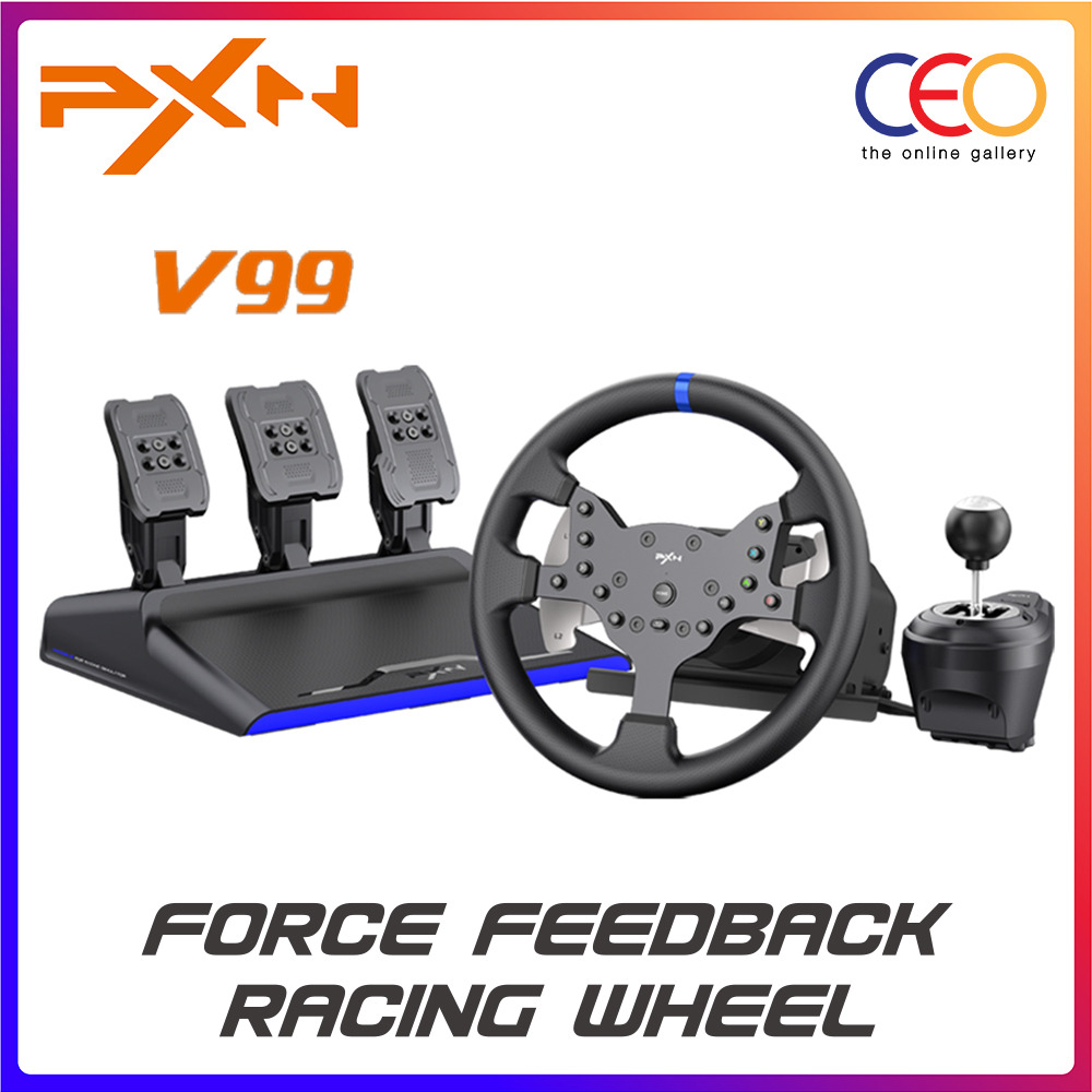 PXN V99 Force Feedback Gaming Steering Wheel Racing Simulator with Hall Magnetic 3 Pedal and ...