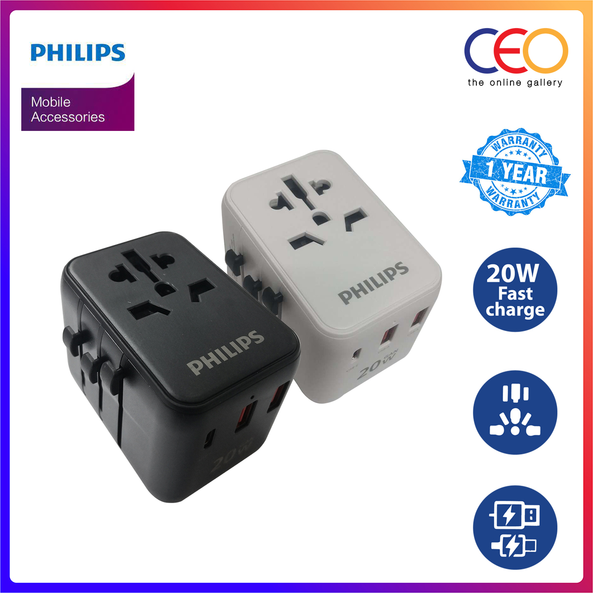 Philips Travel Extension Socket Universal Adaptor With US EU UK and AUS ...