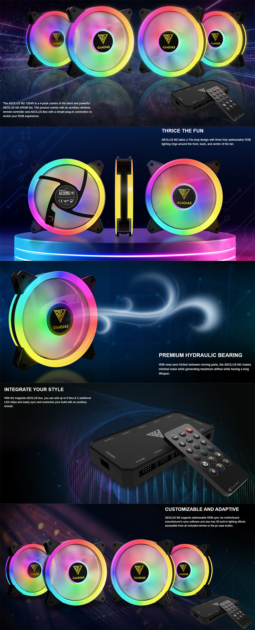 Gamdias AEOLUS M2 1204R 120mm RGB Case and Radiator 4-Fan Pack With ...