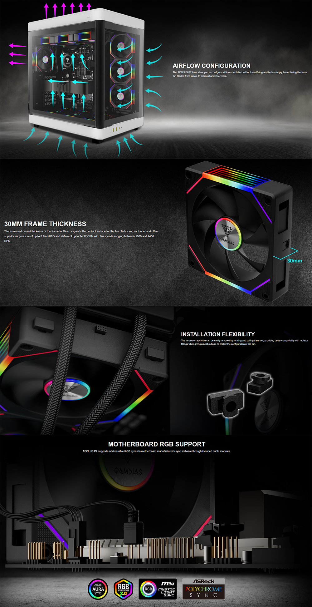 Gamdias AEOLUS P2 120mm PC Case and Radiator Fan ARGB PWM Swappable ...