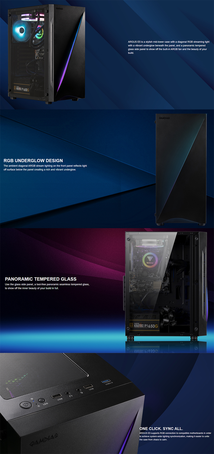 Gamdias ARGUS E5 Mid Tower PC Case RGB ATX Micro-ATX Mini-ITX Desktop ...