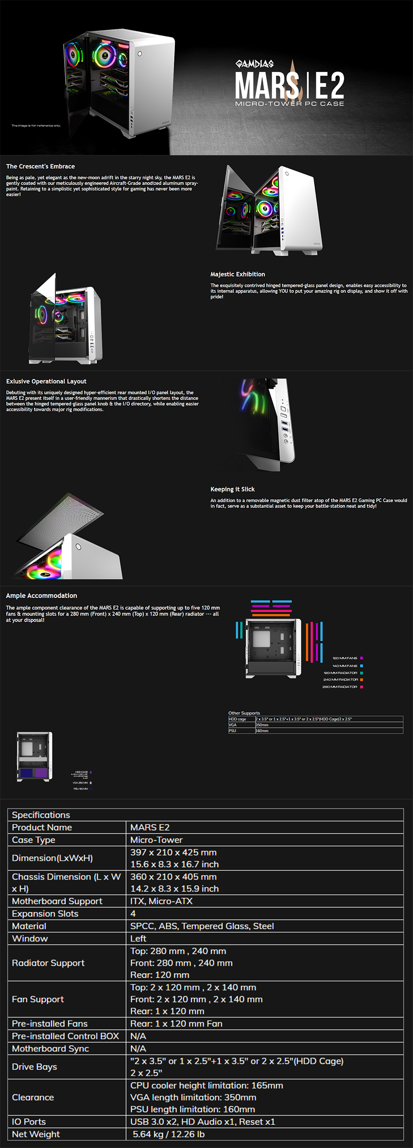Gamdias MARS E2 Micro-Tower PC Case Micro-ATX Mini-ITX Desktop Casing ...