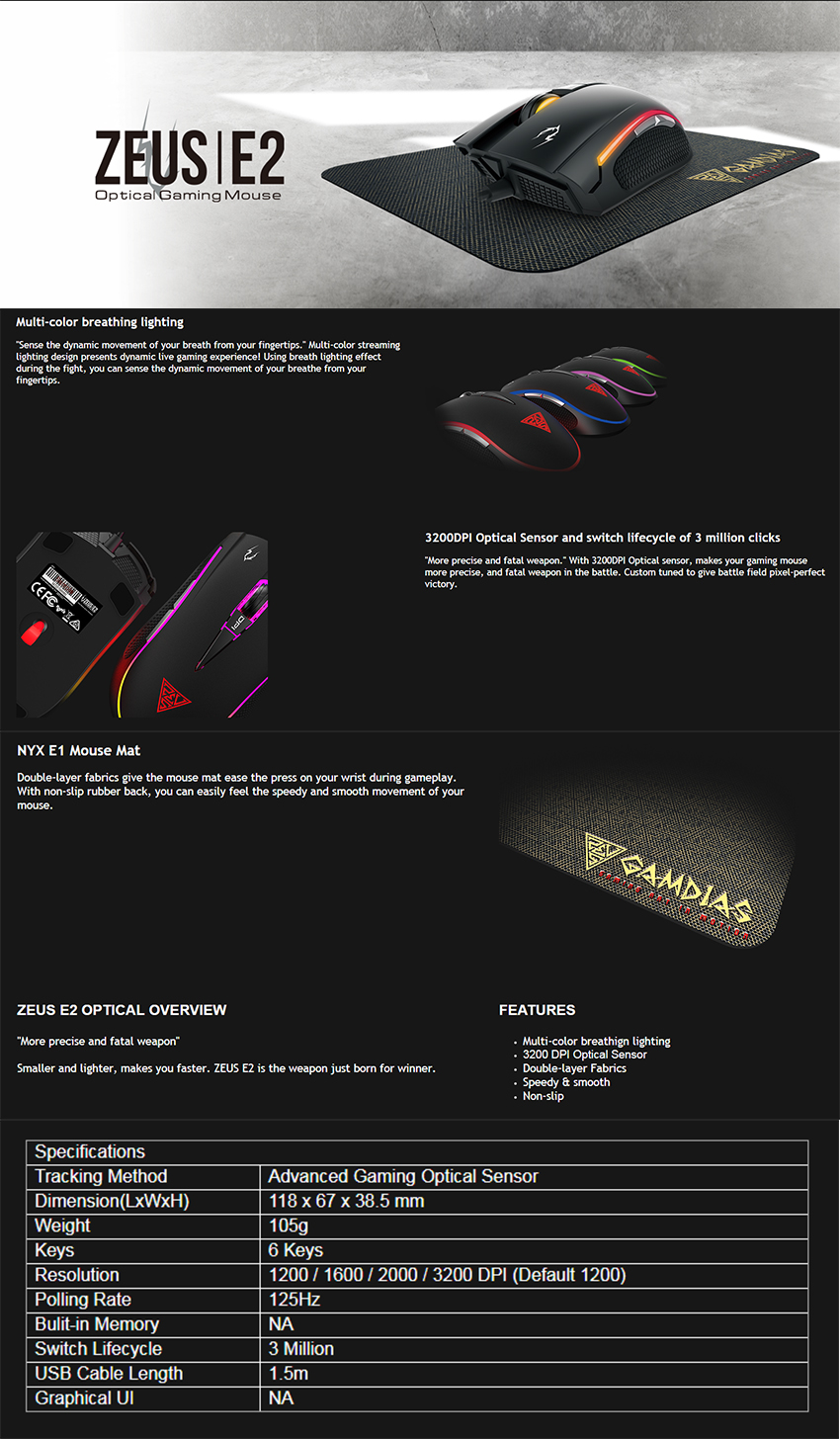 Gamdias Zues E2 Optical Gaming Mouse with Nyx E1 Mouse Pad (ZEUS E2)