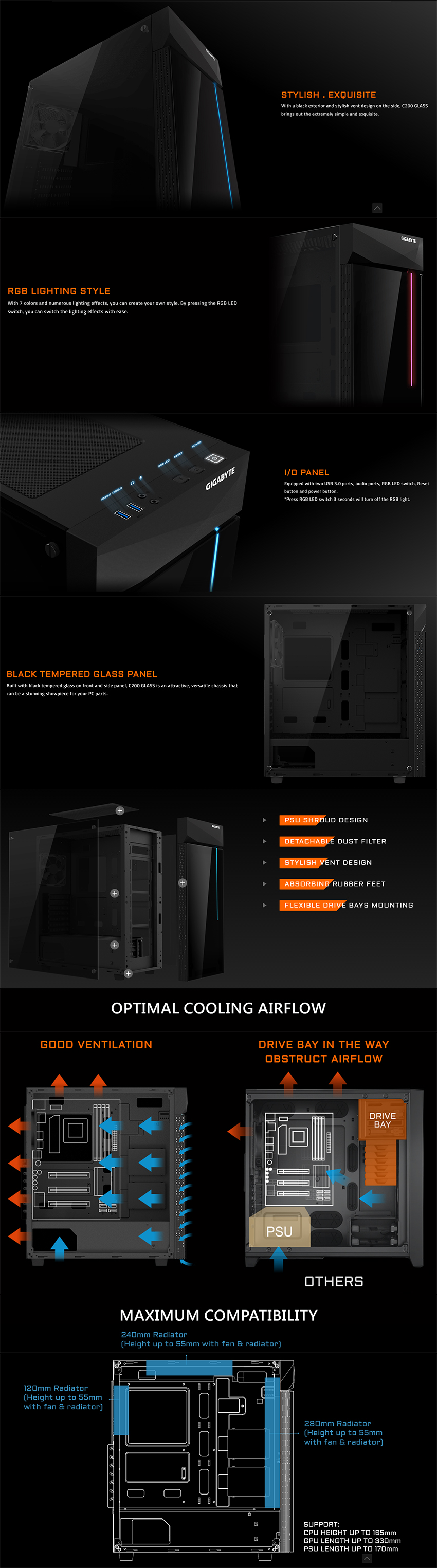 Gigabyte C200 Glass ATX Mid Tower PC Casing RGB Desktop Casing Chassis ...